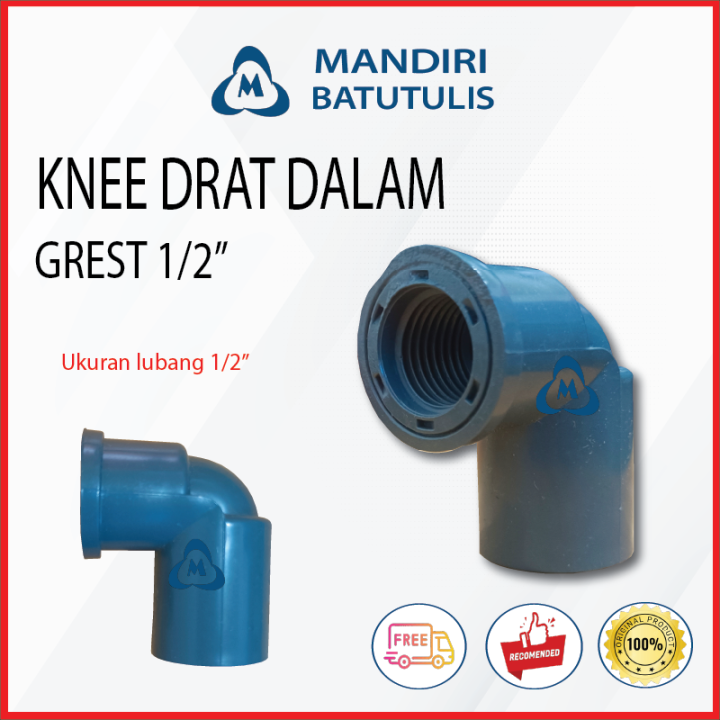 Elbow Ellbow knee Keni Drat Dalam PVC 1/2" inch Sambungan Belokan Pipa ...