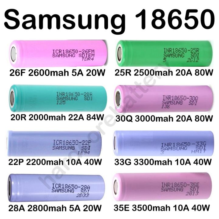 Samsung 18650 3.7V 20R 3500mAh 22A INR18650-20R 26F 28A 32A 29E 30Q 35E ...