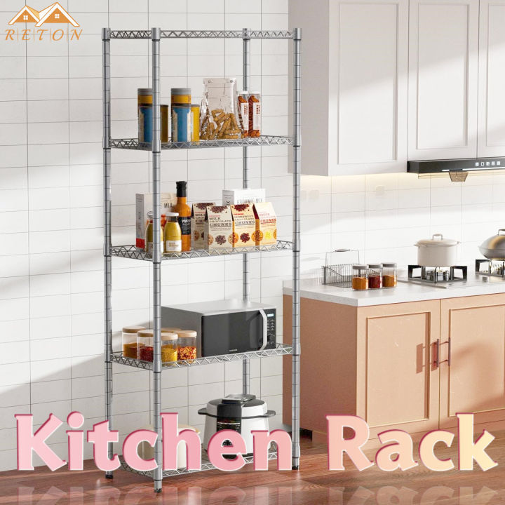 5-Tier Steel Shelving Kitchen Rack Metal Storage Rack Unit High Carbon ...