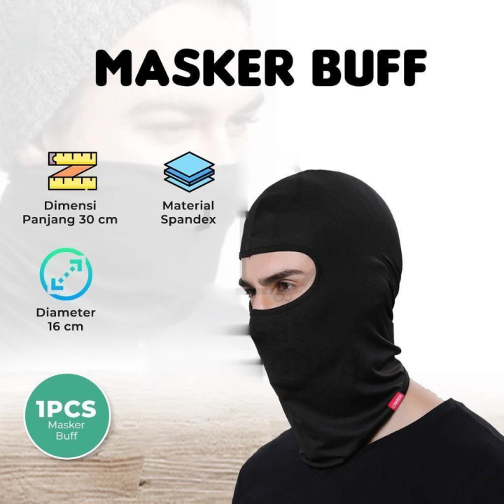 Masker Buff Ninja Full Face Balaclava Spandex Hitam Polos Motor Helm ...