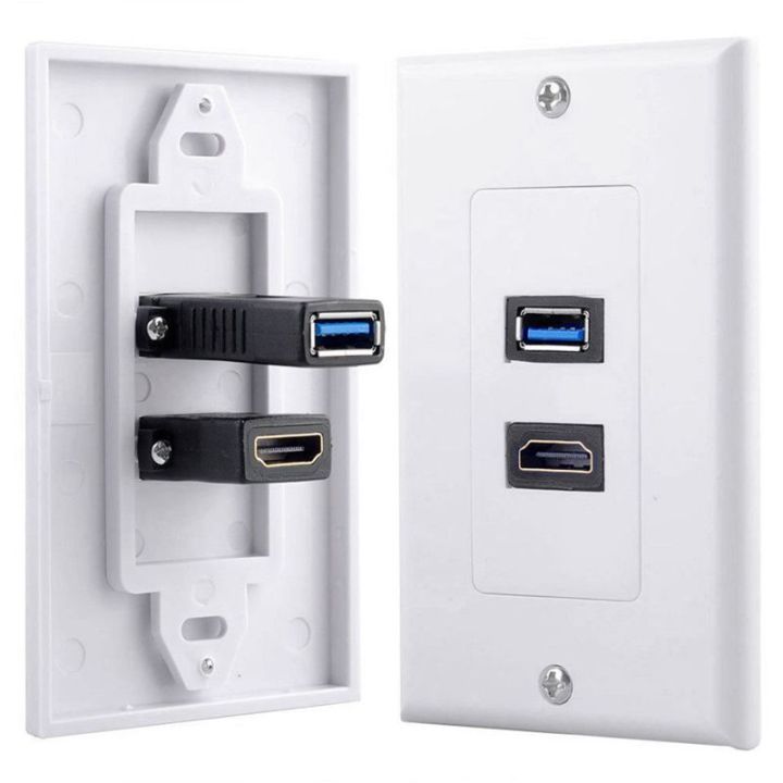 1x 2Port HDMI+USB 3.0 Female Wall Face Plate Panel Outlet Socket ...