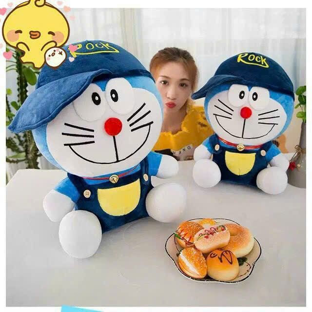 Gấu Bông Mèo Máy Doremon Đô rê mon Đội Mũ Rock Dễ Thương Kích thước 30 ...