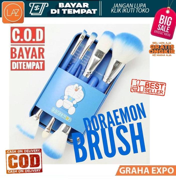 [BIRU] Doraemon Brush Kaleng 7 In 1 / Make Up Brush / Kuas Doraemon ...