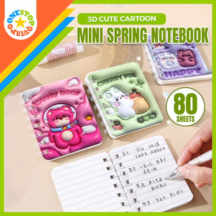 OSQ 80 Sheets Mini 3D Cute Cartoon Design Pocket Spring Notebook ...