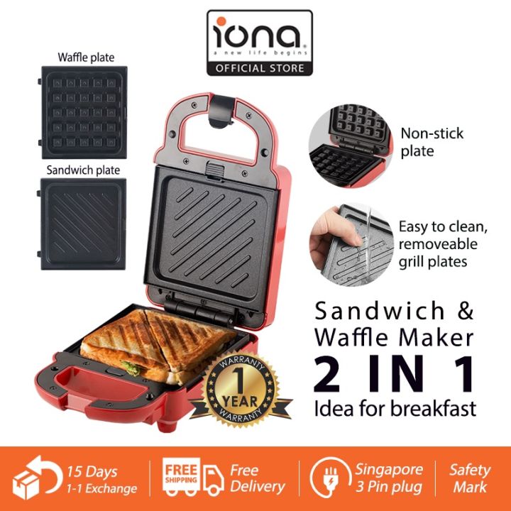 IONA Mini Sandwich Waffle Maker 3 In 1 Machine Bread Toaster Wafer ...