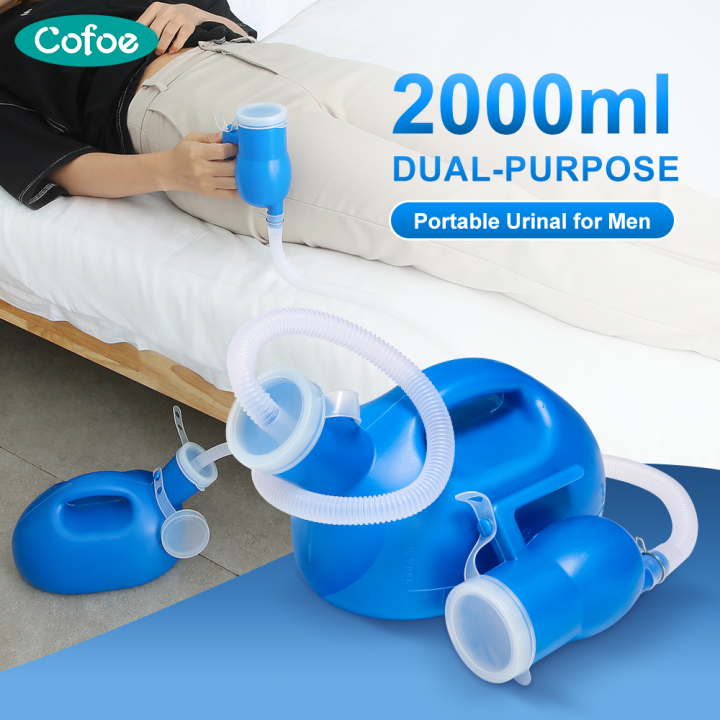 Cofoe 2 in 1 Portable Urinal Pee Bottle 2000ml with 1.7m Detachable Tube Elderly Sitting & Lying ...