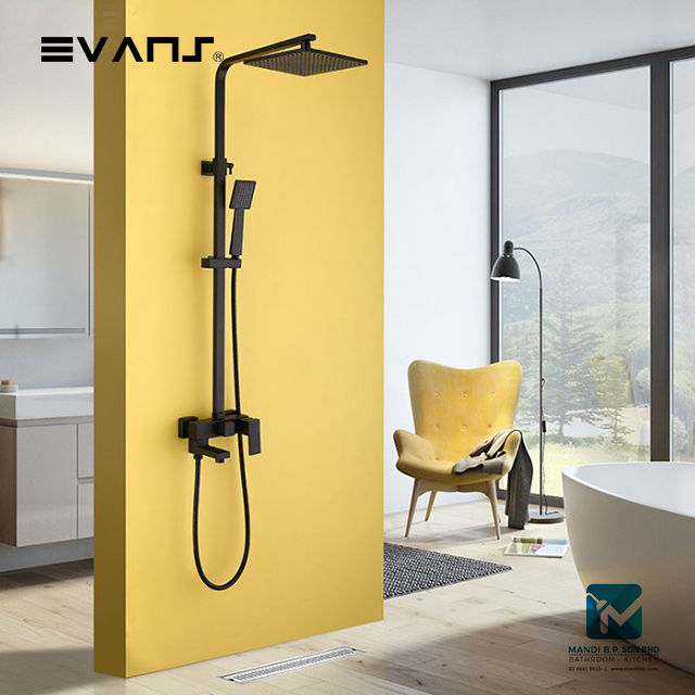 Evans Black Single Lever Bath Shower Mixer Column For Wall Mounting ...
