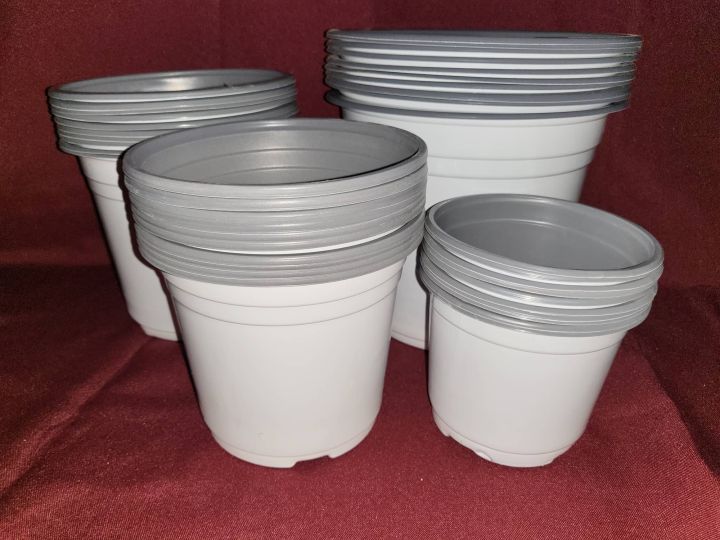 10pcs. mura white round pots for plants P11 P14 P20 P22 - plastic paso ...