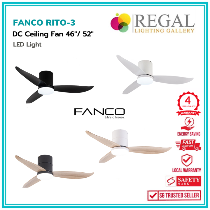 Fanco Rito-3 46"/ 52" DC Motor Ceiling Fan LED (Optional Smart App/With ...