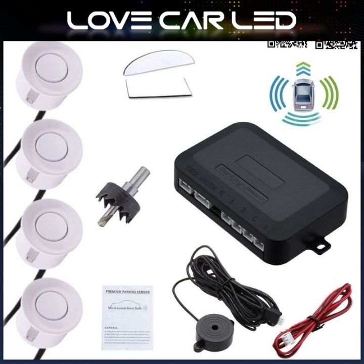 White Car Reverse Alarm Buzzer Radar System System Kits with 4 Sensor ...