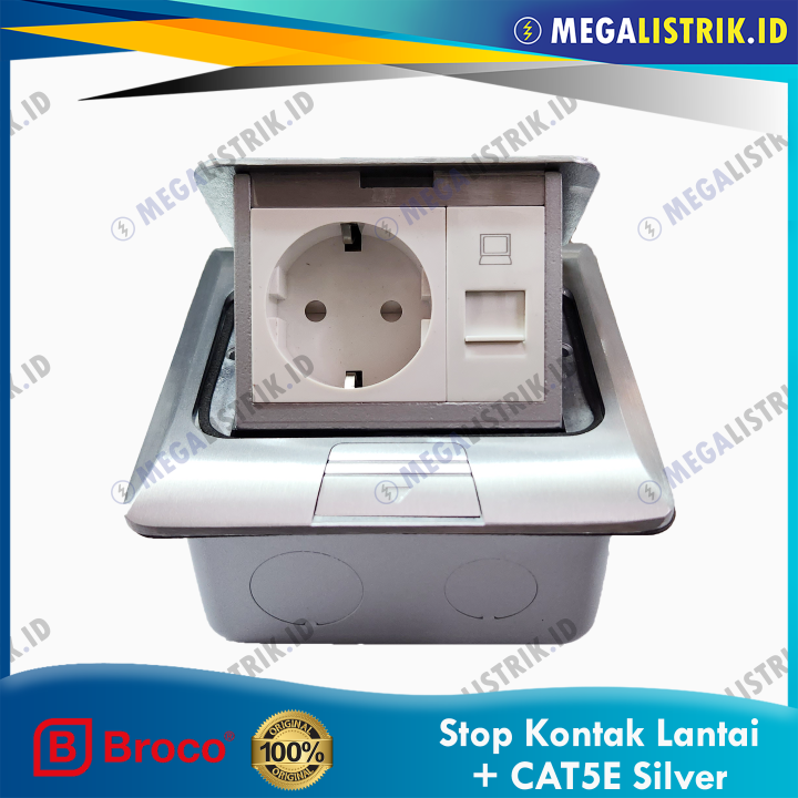 BROCO STOP KONTAK LANTAI + OUTLET DATA CAT5E SILVER D25474-99 / FLOOR ...