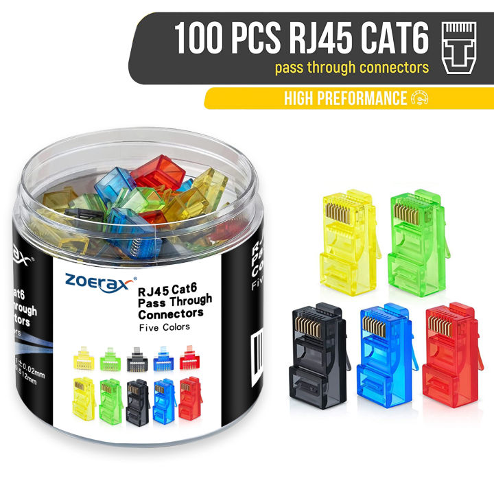 ZoeRax RJ45 Cat6 Pass Through Connectors, EZ to Crimp Modular Plug for ...