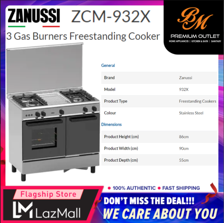 Zanussi [ ZCM-932X ] Stainless Steel 3 Gas Burner With Electric Oven ...