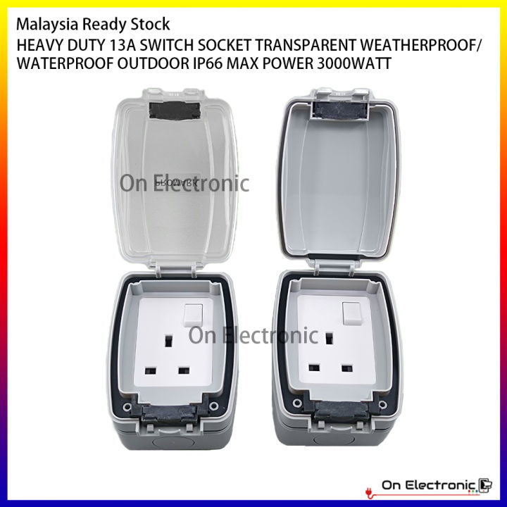 HEAVY DUTY 13A Switch SOCKET Transparent Garden Weatherproof/Waterproof ...