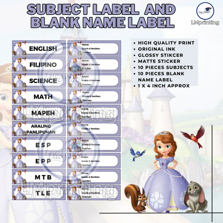 LUCSMART fast shipping - PRINCESS SOPHIA THEME SUBJECT STICKER LABEL ...