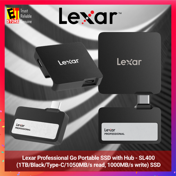Lexar Professional Go Portable SSD with Hub - SL400 (1TB/Black/Type-C/1050MB/s read, 1000MB/s ...