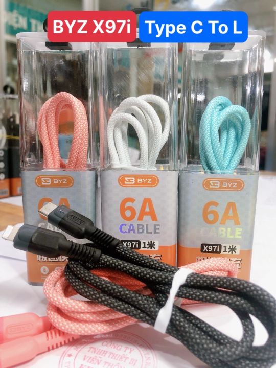 Dây sạc nhanh BYZ X97DP công suất 20w, dòng điện 6A, chân cắm Type C ra L, Hàng chính hãng bảo ...