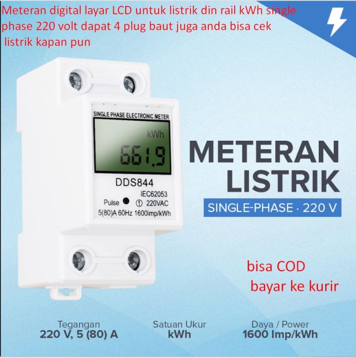 Meteran digital layar LCD untuk listrik din rail kWh single phase 220 ...