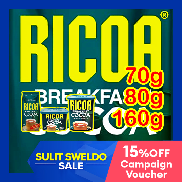 Ricoa 100% COCOA POWDER for BAKING Champorado 70g 80g 160g Ricoa ...