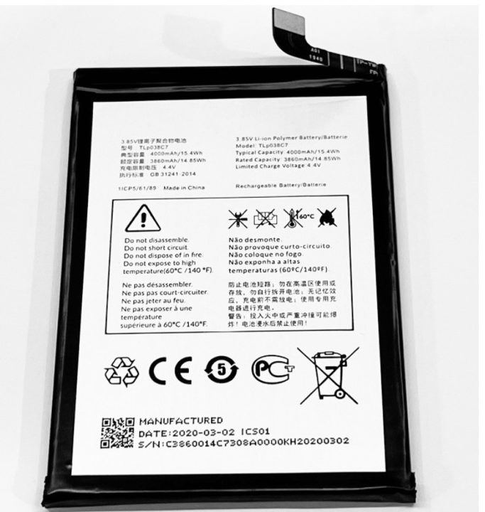 3.85V 4000mAh TLp038C7 For Alcatel 3X 2019 5048U 5048Y 5048I 5048A ...