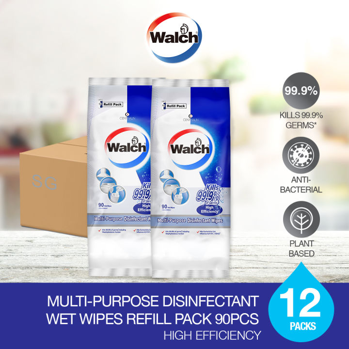 Walch® Multi-Purpose Disinfectant Wet Wipes Refill Pack 90pcs x 12 ...