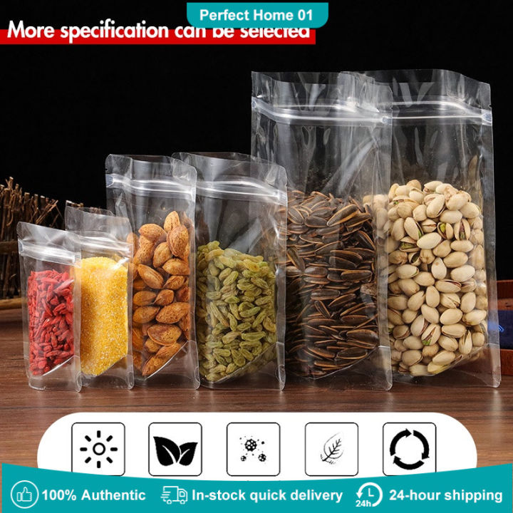 100pcs Full Clear Stand Up Pouch Packaging Bag with Lock Pouch Resealable Transparent Plastic ...