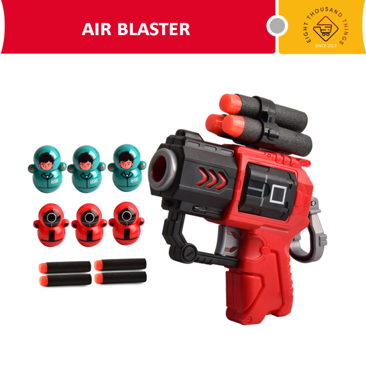 Squid Game Air Blaster Kids Pistol with Soft Foam Bullets and 6 Figures ...