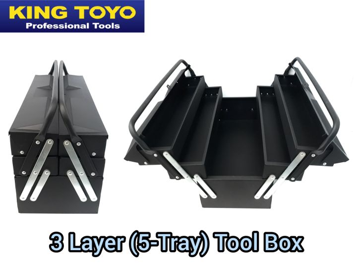 King Toyo Industrial Heavy Duty Black Hardened Steel 3 Layer Tool Box ...