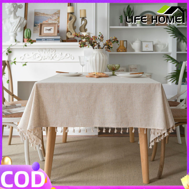 Tablecloth Rectangle 4/6/8 Seater Nordic Simple Plain Color Polyester Linen Tassel Table Cloth ...