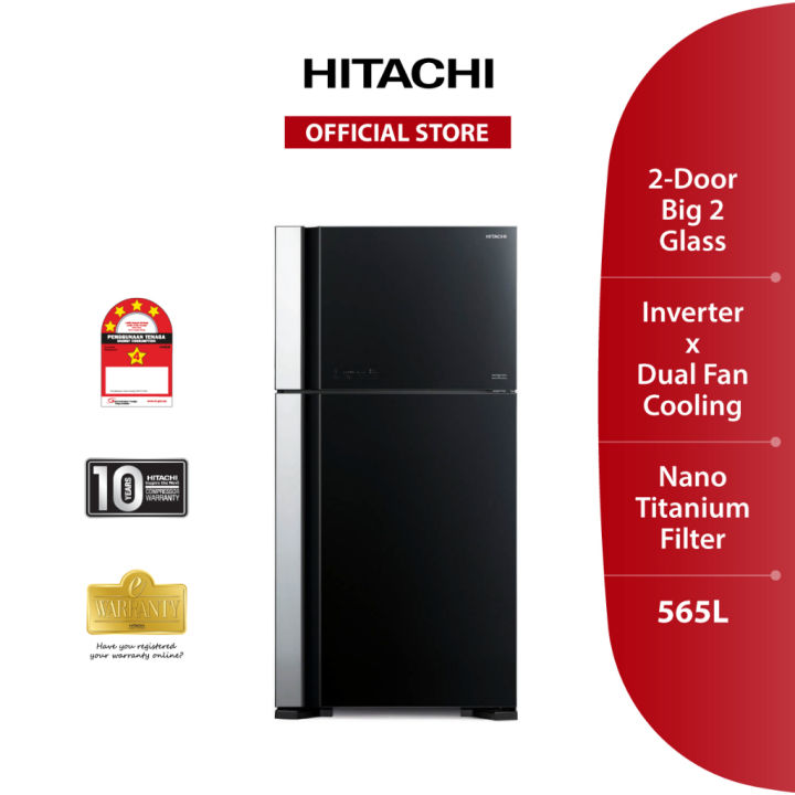 Hitachi Inverter 2 Door Glass Refrigerator 565L (Glass Black / Glass ...