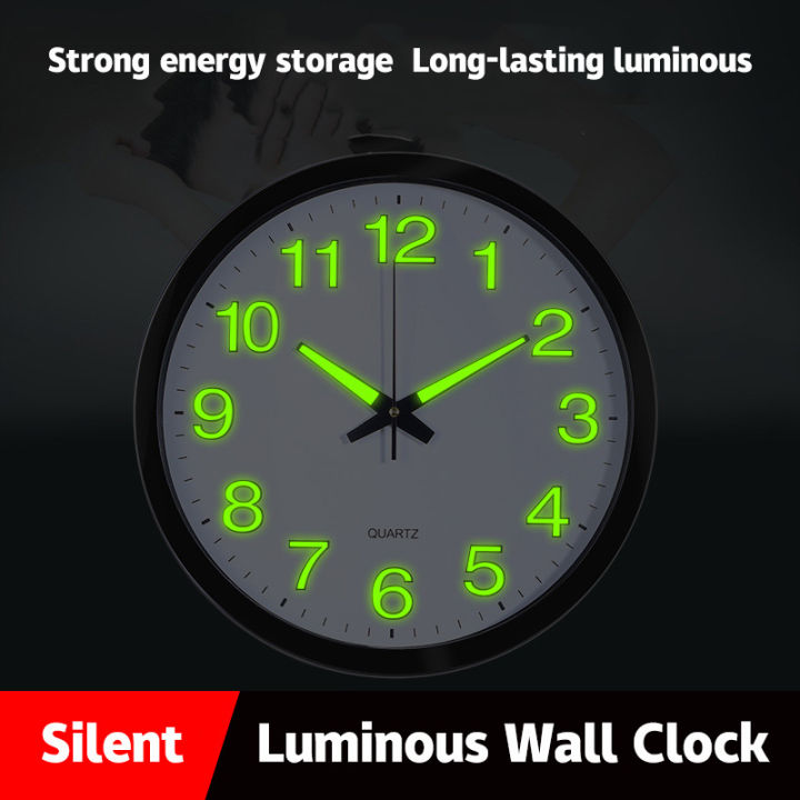 Big Size 10" Luminous Wall Clock Glow In The Dark with Night Light ...