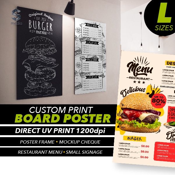 BOARD POSTER Restaurant Menu Signage Mockup Cheques CUSTOM Print PVC ...