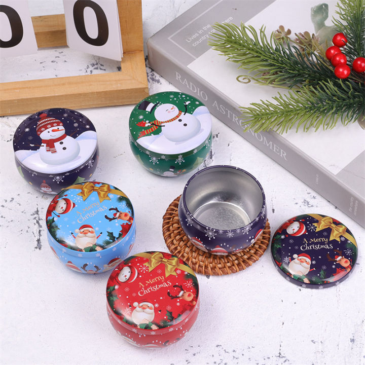 Mini Christmas Candy Tin Can Round Tinplate DIY Fragrance Candle Jar ...