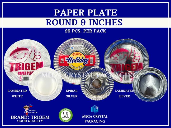 [ 25 Pcs ] Holiday Paper Plate Silver Spiral / Trigem Laminated White ...