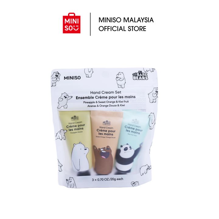 MINISO WE BARE BEARS Hand Cream Set (Pineapple+Sweet Orange+Kiwi fruit ...