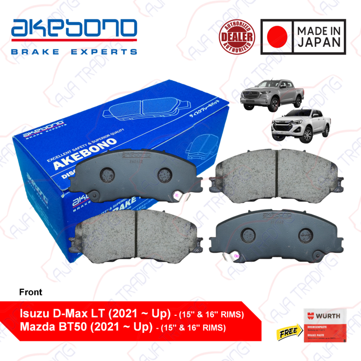 Genuine Akebono Front Brake Pads for Isuzu D-Max LT (2021-Up), Mazda BT50 (2021-Up) 15" & 16 ...
