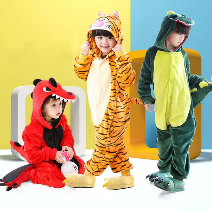 Kigurumi Children's Onesie for Boys Girls Dinosaur Pyjamas Flannel Kids ...