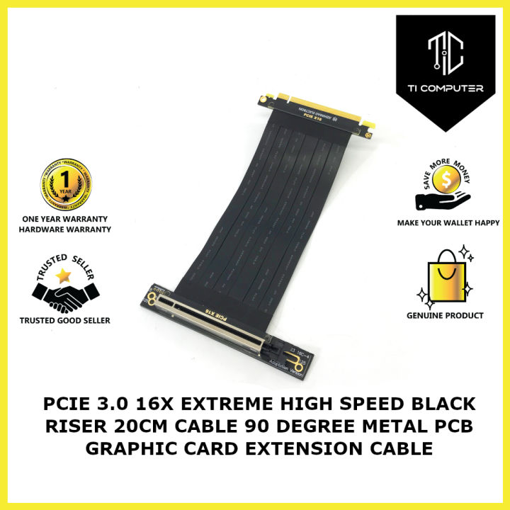 PCIE 3.0 16x Extreme High Speed Black Riser 20cm Cable 90 Degree Metal ...