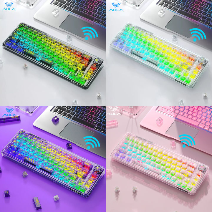 AULA F68 Bluetooth Wireless 3 Mode Mechanical Keyboard Hotswap RGB 68 ...