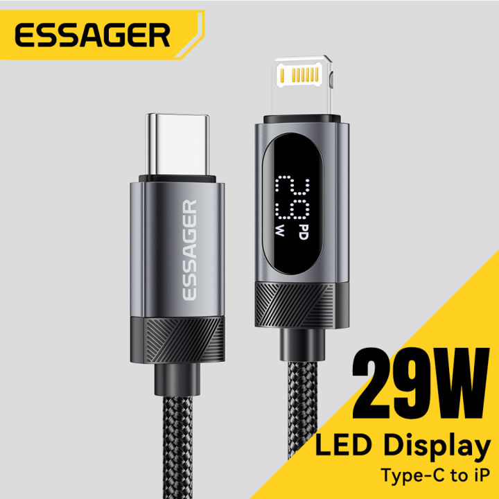 Essager PD 29W Type C เพื่อสายเคเบิลหลอดไฟจอแสดงผลดิจิตอลชาร์จเร็ว3A ...