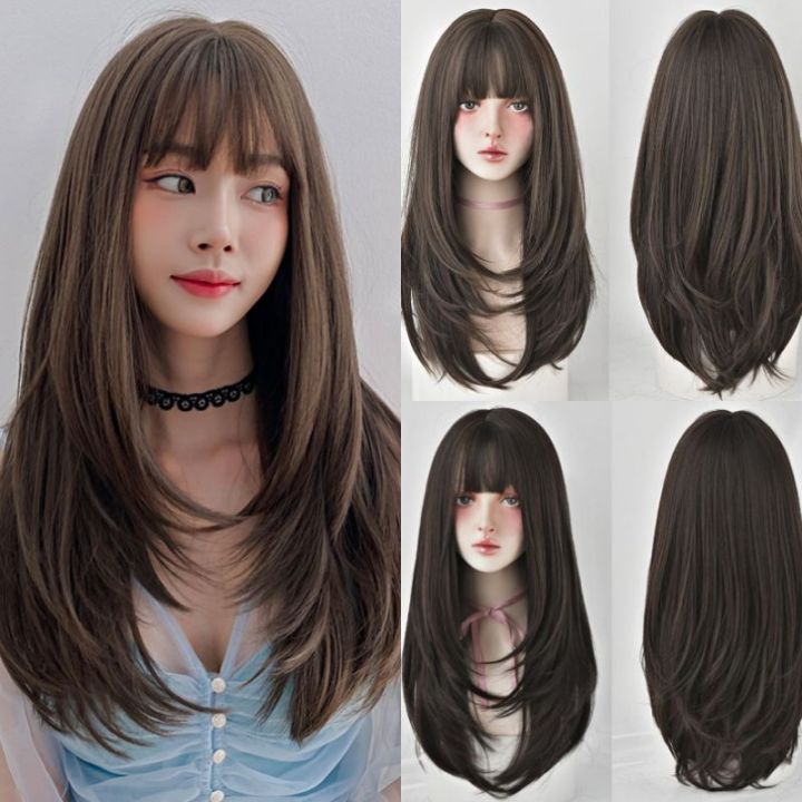 Wig hair women long straight hair wig fashion fluffy natural hair long ...