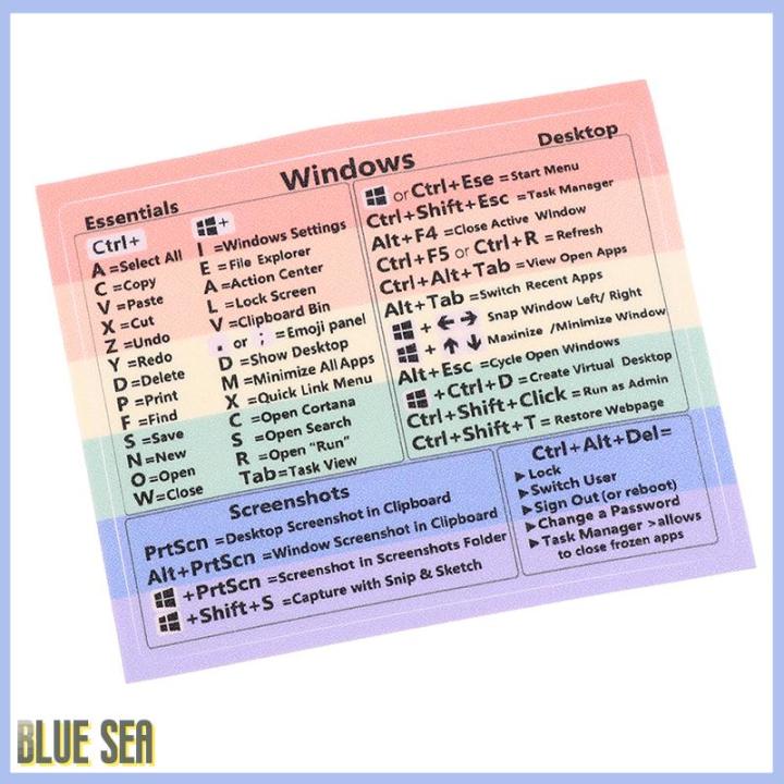 bluesea Windows Keyboard Reference Shortcut Cheat Sheet Sticker Water ...