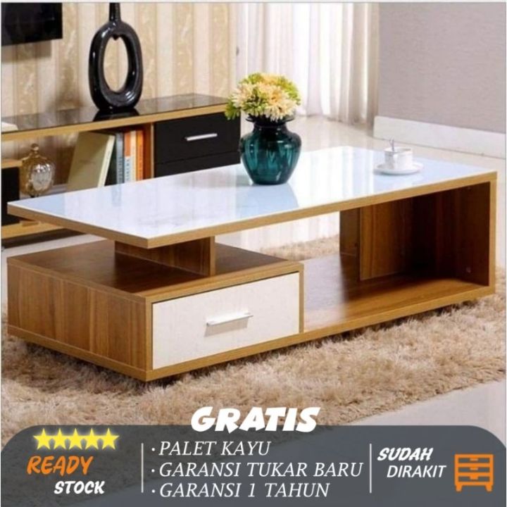 Meja Ruang Tamu Retro H500 1 Laci Modern Luxury Meja Minimalis | Lazada ...