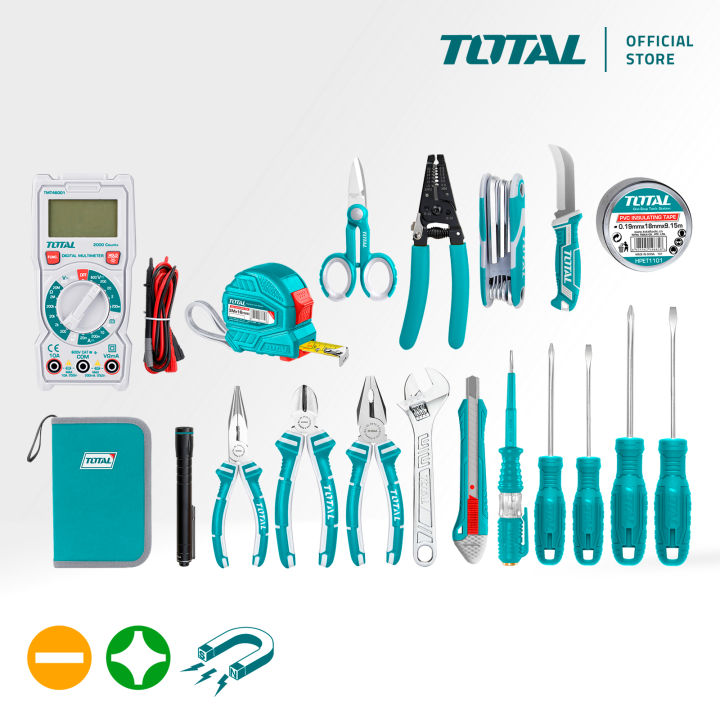 TOTAL 26 Pcs Electrician’s Tools, for Electrical Detection & Repair, w ...