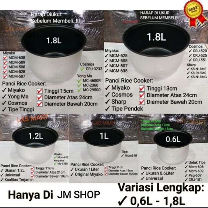 Panci Rice Cooker/Magic Com Teflon Miyako Cosmos Dll 0,6L 1,2L 1,8L 2L ...