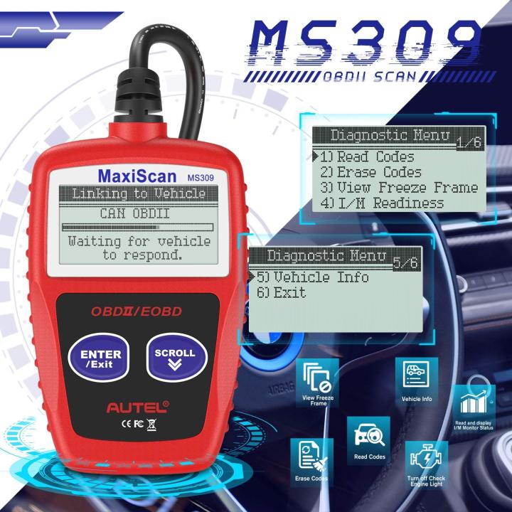 Autel MaxiScan MS309 OBD2 Scanner,Car Check Engine Code Reader, Check ...