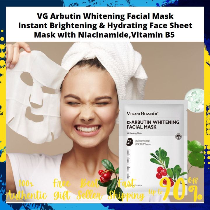 VG Arbutin Whitening Facial Mask Instant Brightening & Hydrating Face ...