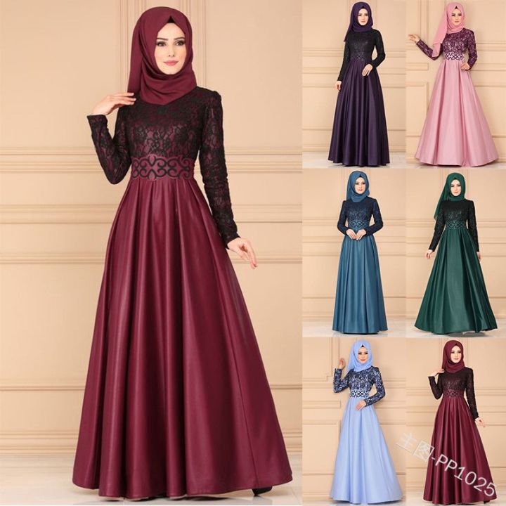 WGBMuslimah Women Plus Size Long Sleeve Lacey Maxi Muslim Dinner ...