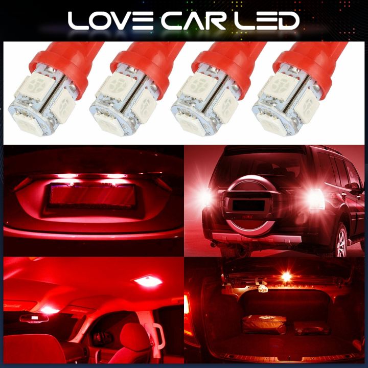 2X T10 Red 5050 5smd Wedge LED Interior Light Bulb W5W 194 168 2825 192 ...