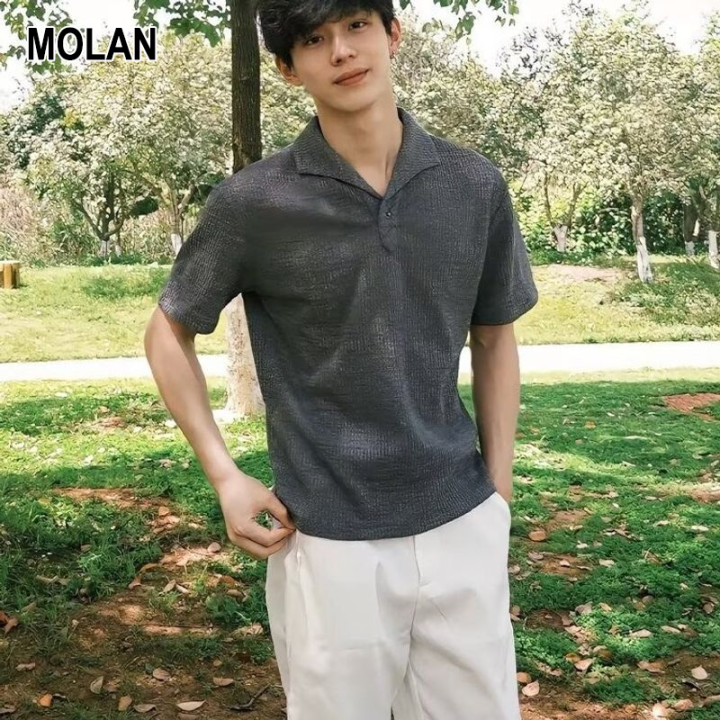 MOLAN เสื้อยืดถักแขนสั้นสำหรับผู้ชาย,เสื้อคอโปโลกระดุมเสื้อโปโลแฟชั่น ...